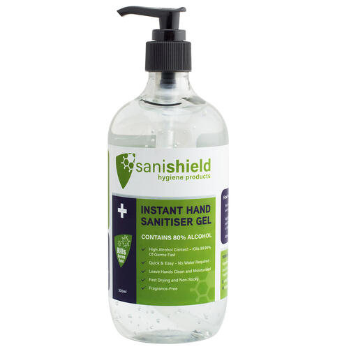 Hand Sanitiser Gel, 500ml Pump Bottle - Sanishield